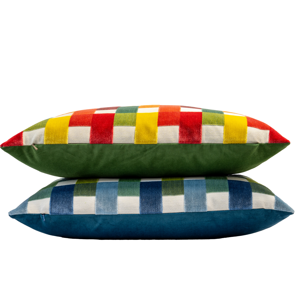 Piper Collection | Maddie Green and Blue Geometric Cut Velvet Pillow