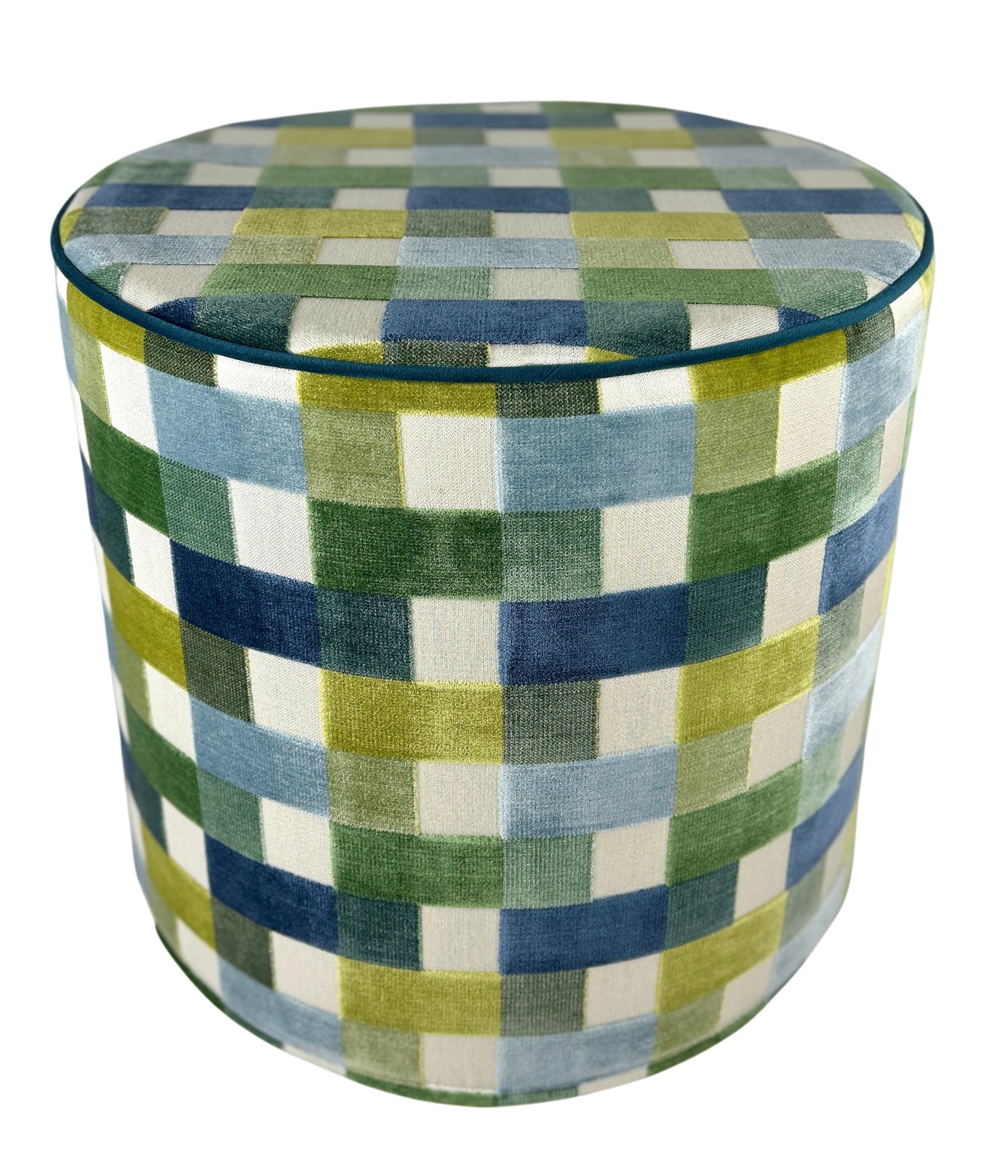 Piper Collection | Maddie Perch Green and Blue Geometric Velvet Ottoman