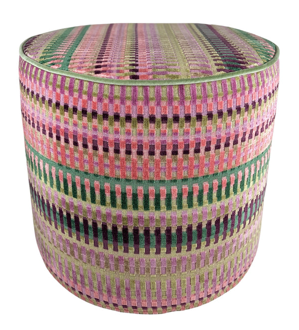Piper Collection | Elliot Perch Purple and Green Geometric Velvet Ottoman