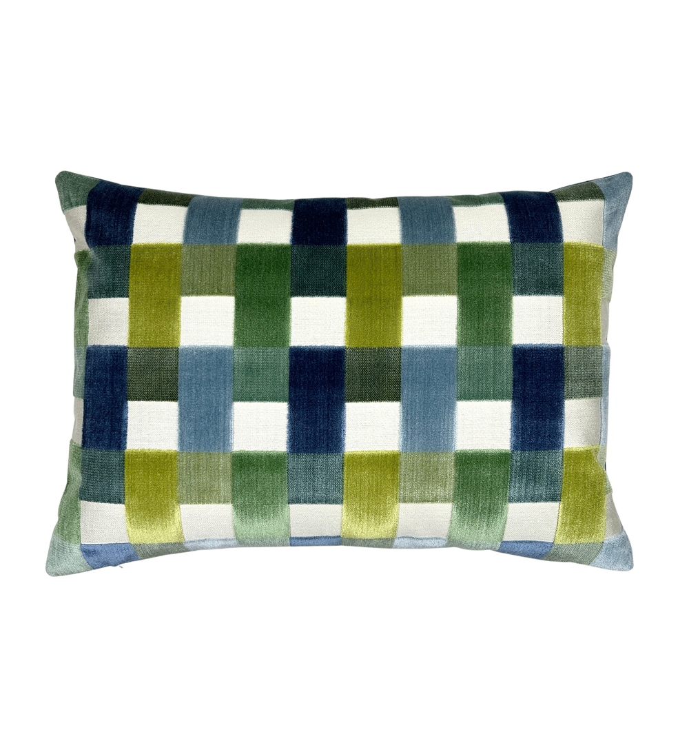 Piper Collection | Maddie Green and Blue Geometric Cut Velvet Pillow